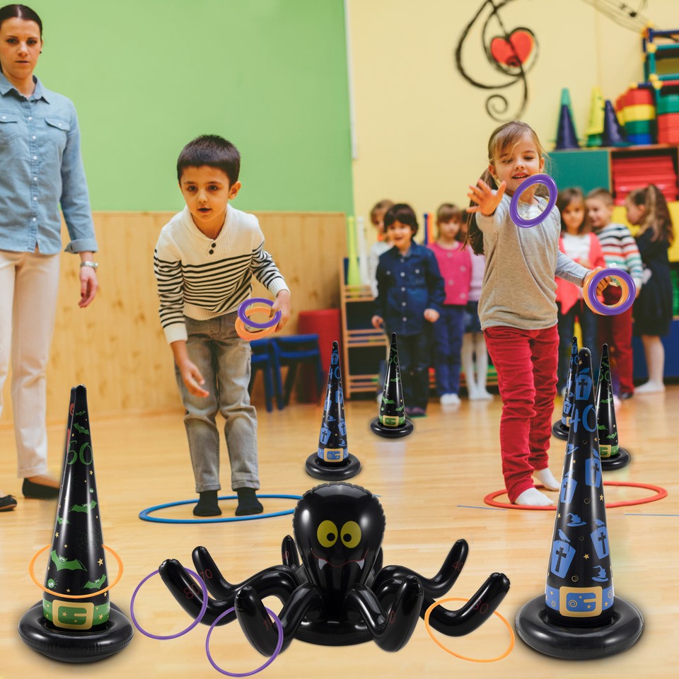 16pcs Party Halloween PInflatable Spiders Witch Hat Ring Toss Toys Game ...