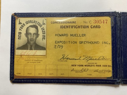 Vintage 1939 New York Worlds Fair Employee Photo ID Identification Card ...
