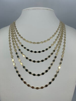 14K Solid Yellow Gold 3.5mm Mirror Link Chain Necklace Women size 16 ...