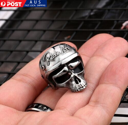 Domineering Vintage Ride Life Skull Titanium Steel Biker Punk Biker Men ...