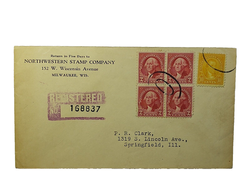 1934 Registered Postal History Cover Milwaukee WI to Springfield IL | eBay