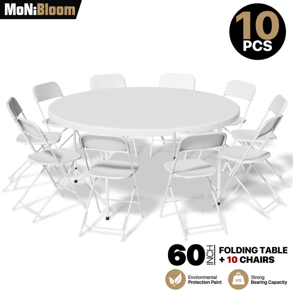 [10 PACK FOLDING CHAIR+DINING ROUND TABLE SET]Party Commercial Event ...