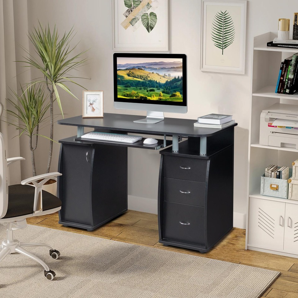 Computer Study Desk Laptop Table Writing Workstation W/Bookshelf Home ...