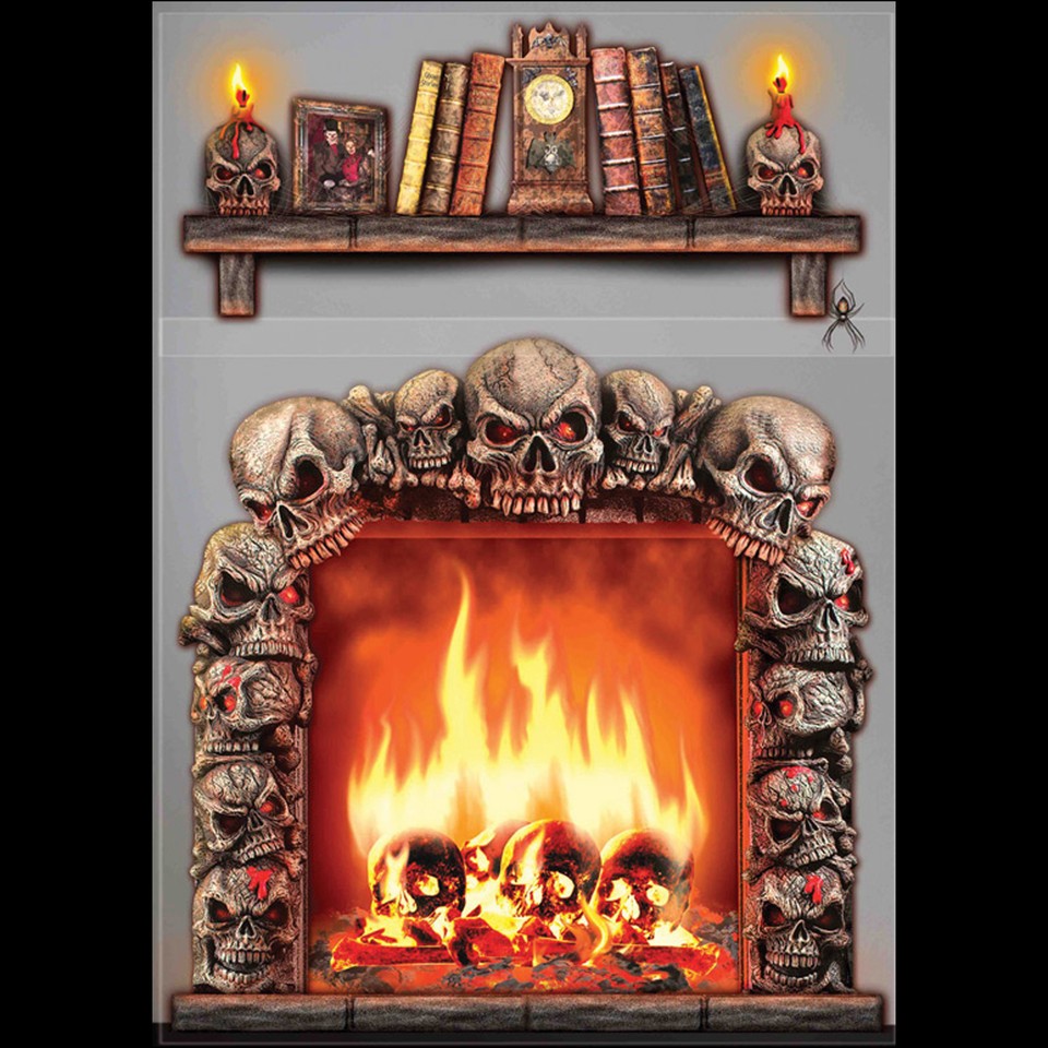 Gothic 4x5 FIREPLACE SKULLS WALL DECORATION Halloween Haunted House ...