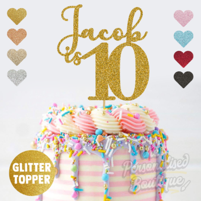 Personalised Custom Glitter Cake Topper, is Ten Tenth 10th Birthday ...
