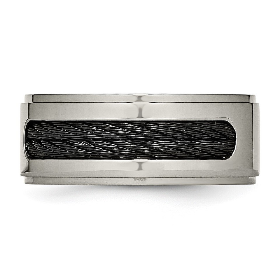 Chisel Titanium Polished Black IP-plated Cables 1/20 Carat Diamond 10mm ...