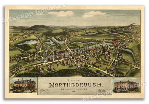 1887 Northborough Massachusetts Vintage Old Panoramic City Map - 24x36 ...