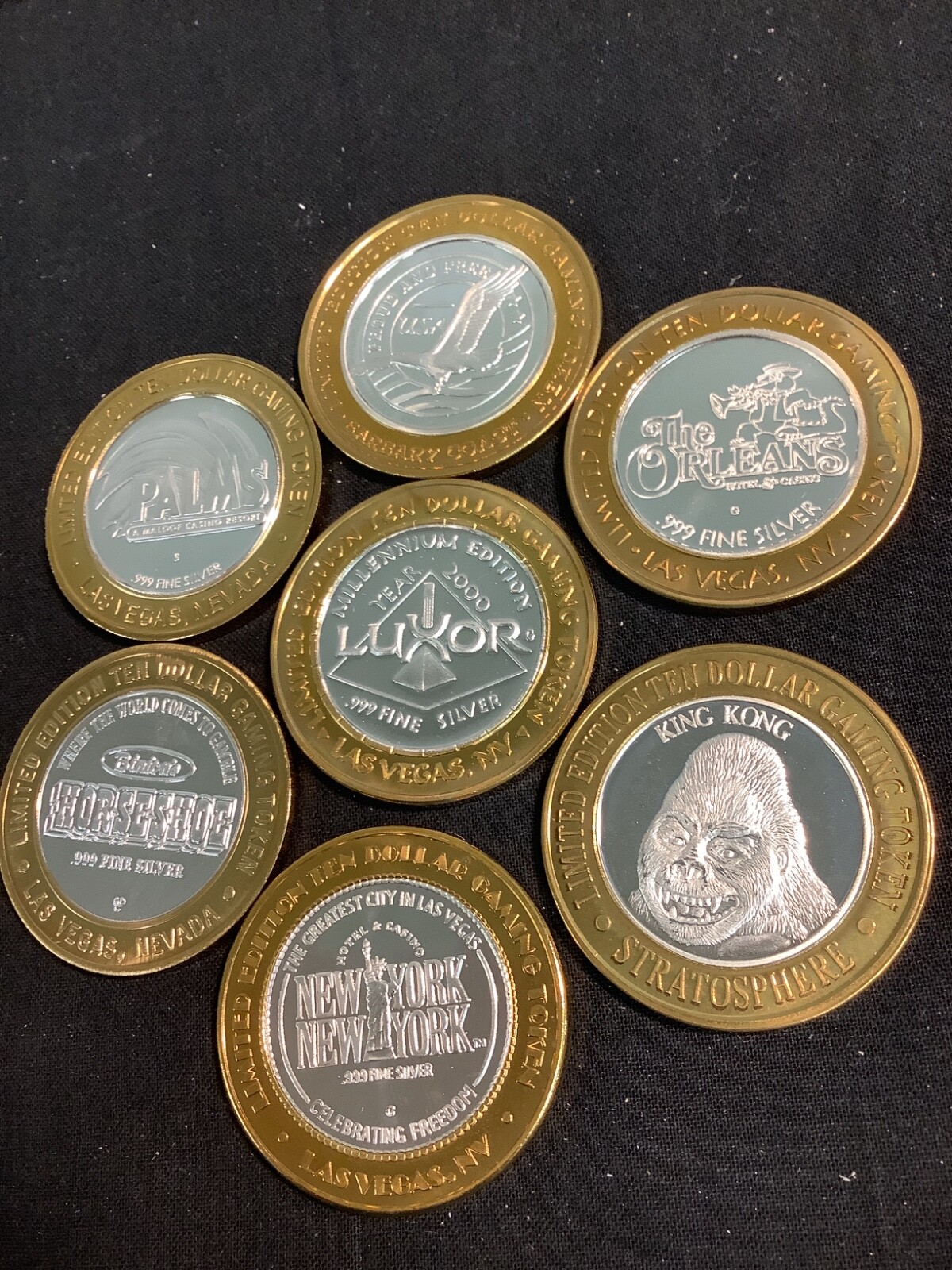 Lot of 7 1/2 ounce .999 Fine Silver Las Vegas commemorative $10 gaming ...