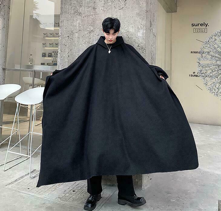 Men Fashion Hooded Wool Blend Pullover Oversize Cloak Cape Coat Ourwear ...