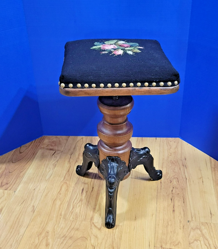 Antique Organ Stool with Cast Iron Feet Cross Stitched Seat | eBay ...
