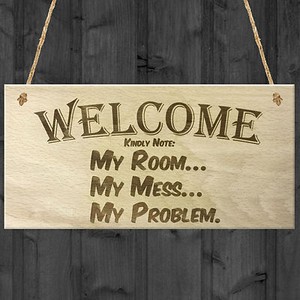 My Room - My Mess Funny Wooden Hanging Plaque Gift Novelty Messy ...