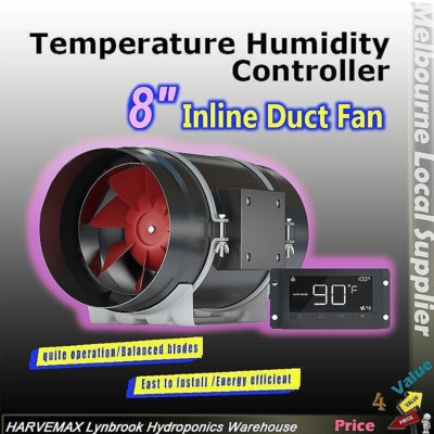 8" Inline Duct Fan-Temperature Humidity Controller 10 Speed Auto ...