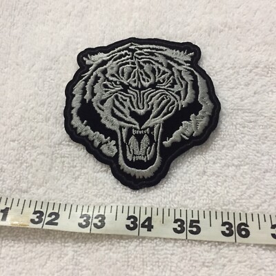 Roaring Tiger Fighting Tiger Silver On Black 4 X 3.75 Inch Iron On Patch New | eBay