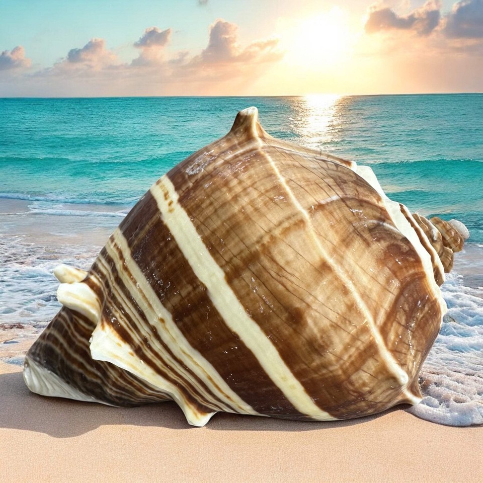 Large Conch Seashell Rare Spiky Brown White Big Nautical Sea Shell ...