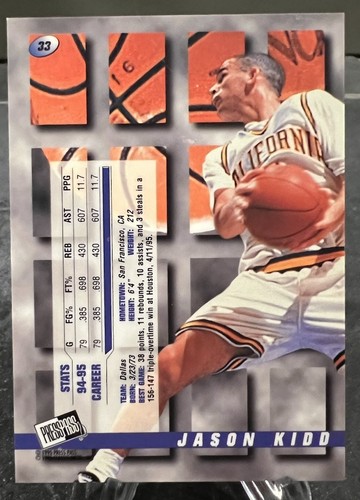 1995 Press Pass Draft Pick Premium Jason Kidd Rookie #33 Dallas RC Cal ...