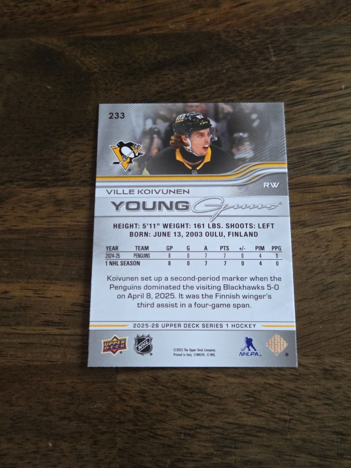 2025-26 Upper Deck Series 1 - Young Guns Ville Koivunen #233 (RC) | eBay