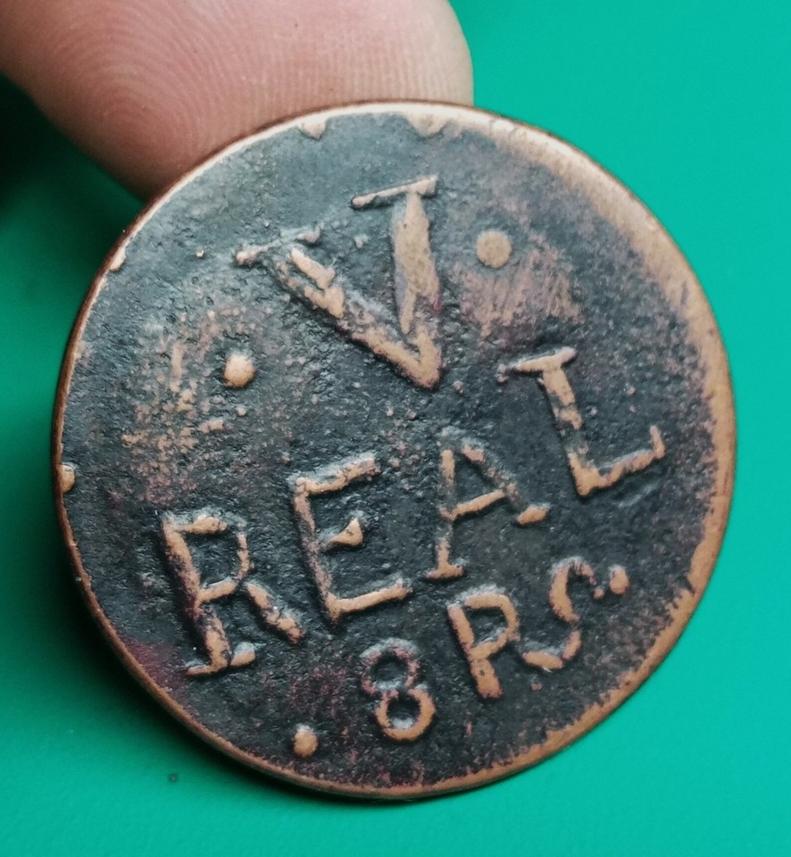 Mexico HACIENDA " V REAL " 8 REALES 1750 copper 35mm pre-revolution ...