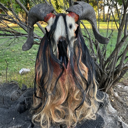 Real Rams Skull Mask Horror Haunt Halloween Goat LED Costume Devil ...