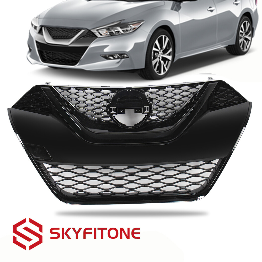 Front Upper Grille For Nissan Maxima 2016-2018 Full Gloss Black Bumper ...