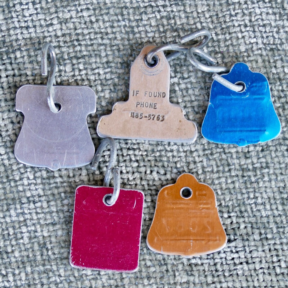 Lot of 5 Vintage Dog license tags 1970s California Los Angeles county ...