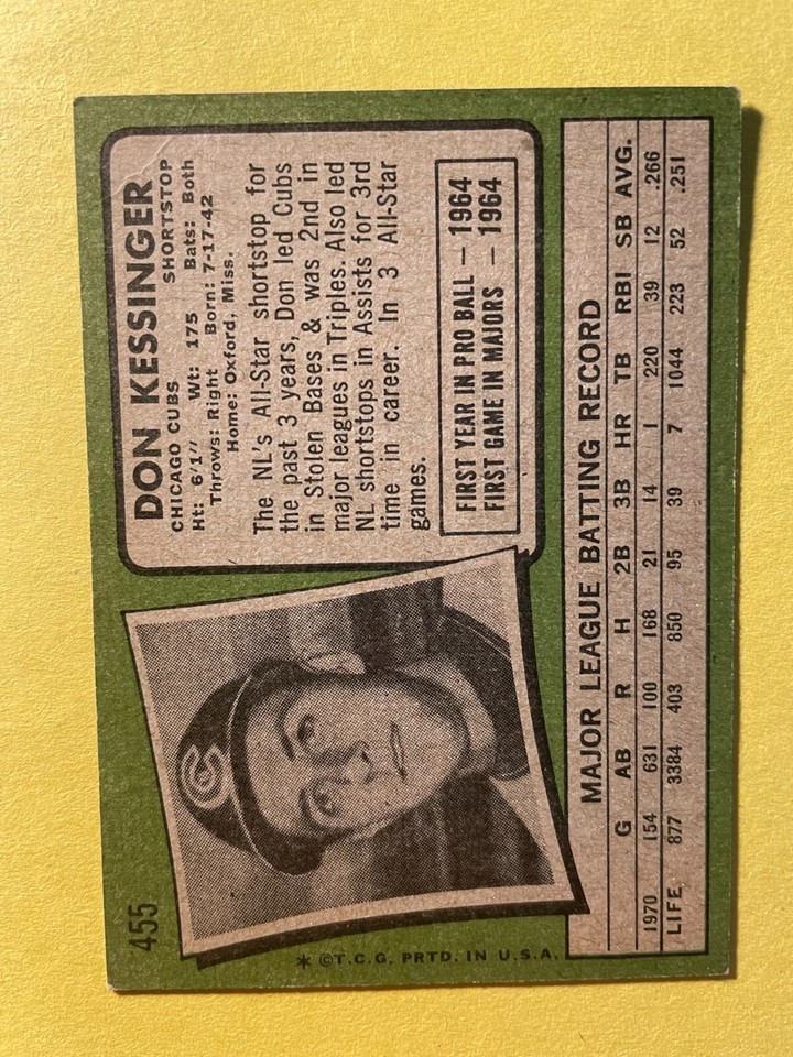 SIGNED DON KESSINGER AUTOGRAPHED 1971 TOPPS BASEBALL CARD - CUBS | eBay
