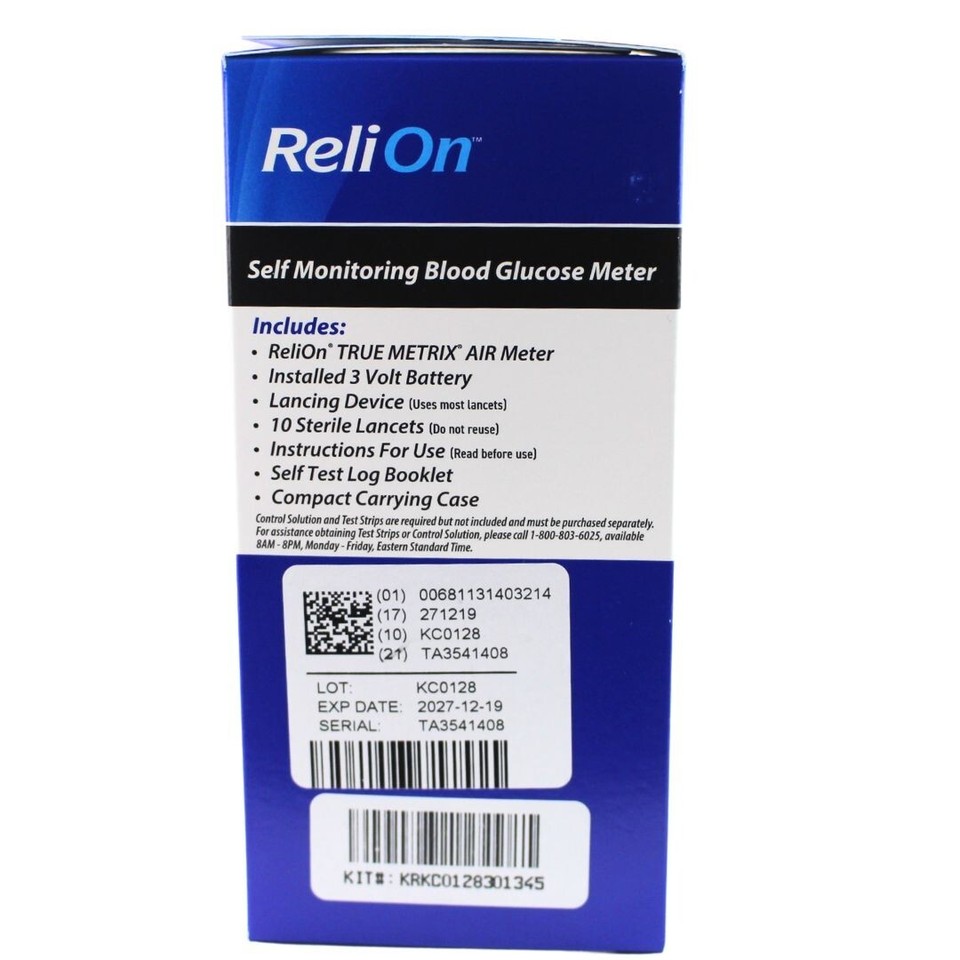 ReliOn TRUE METRIX Air Self-Monitoring Blood Glucose Meter Bluetooth ...