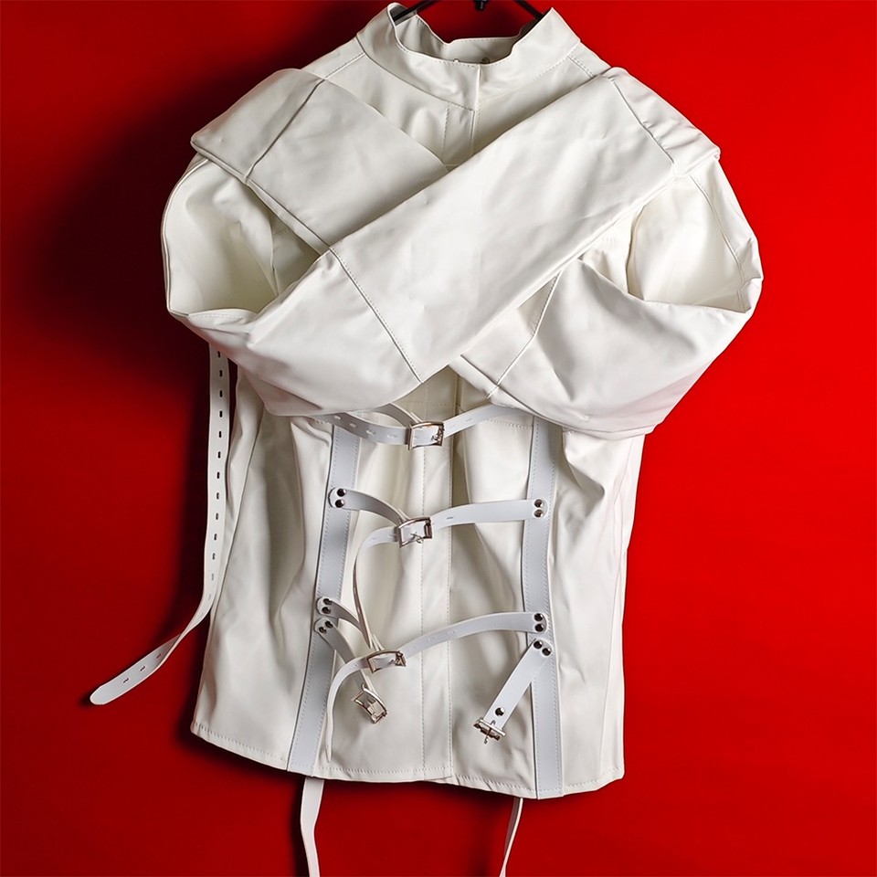 White Asylum Straight Jacket Costume S/M L/XL Body Harness Restraint ...