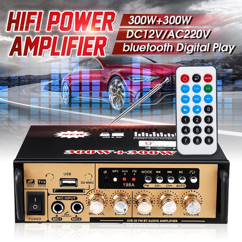300W+300W Stereo Power Amplifier Amp HIFI Audio Radio 2CH USB AUX FM BT ...
