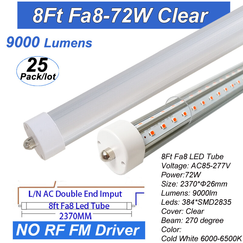 8 Foot LED Shop Lights Single Pin FA8 8FT LED Tube Light Bulbs T8 T12 ...