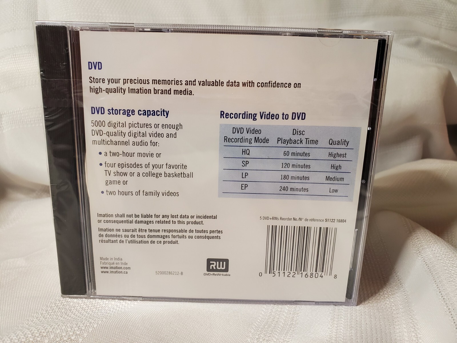 Imation DVD+RW Discs Pack of 5 4X 2 Hr Unopened Video Photos Data DVD ...