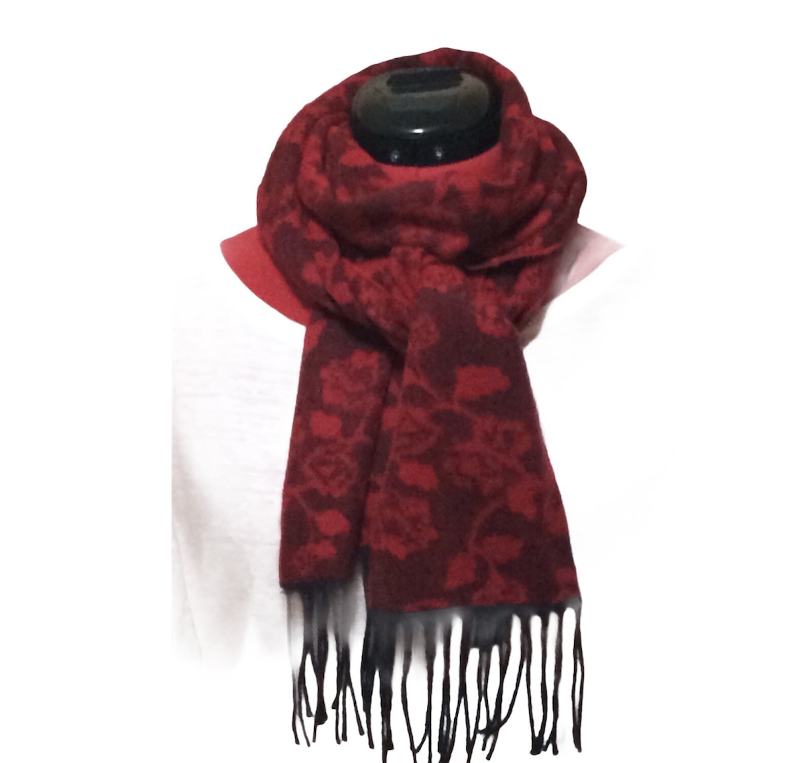 CEJON Red Rose Woven Pattern Fringed Acrylic Oblong Scarf Made in Italy ...