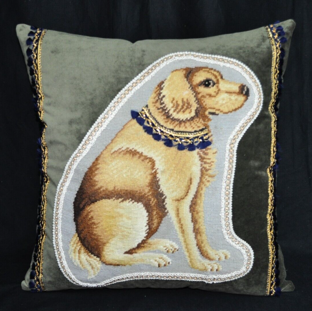 Wool Needlepoint Throw Pillow Cover Labrador Retriever Dog Cushion ...