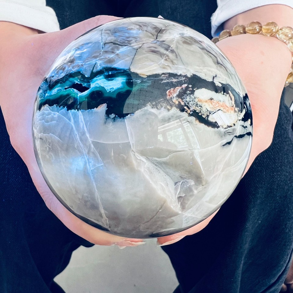 2.31LB RARE Natural Volcanic Rock agate Sphere Quartz Crystal Ball ...