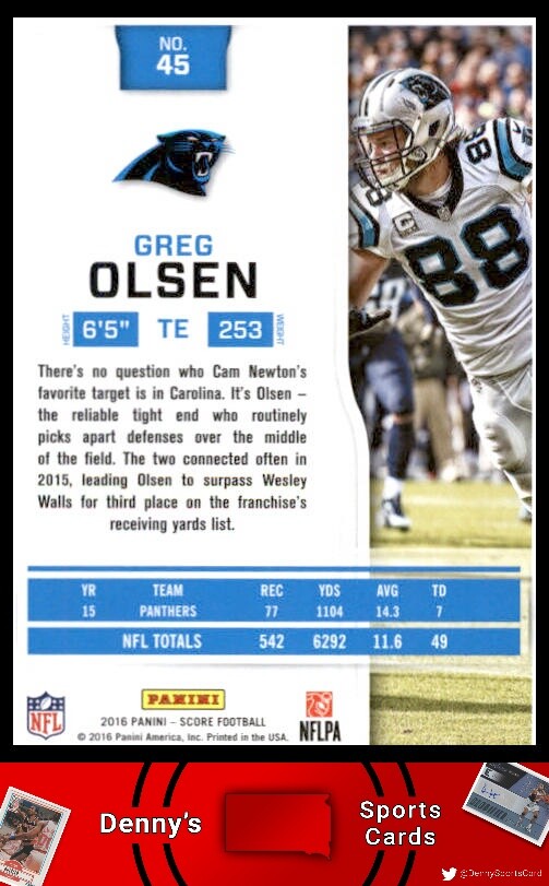 2016 Score #45 Greg Olsen Carolina Panthers Football Card | eBay
