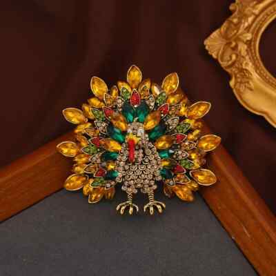 Vintage Retro Yellow Crystal Thanksgiving Turkey Roast Brooch Pin ...