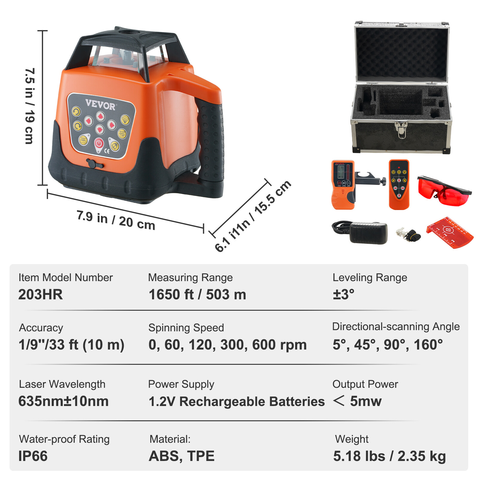 VEVOR Self-Leveling 360°Rotary Rotating Red Beam Laser Level Tool Kit ...