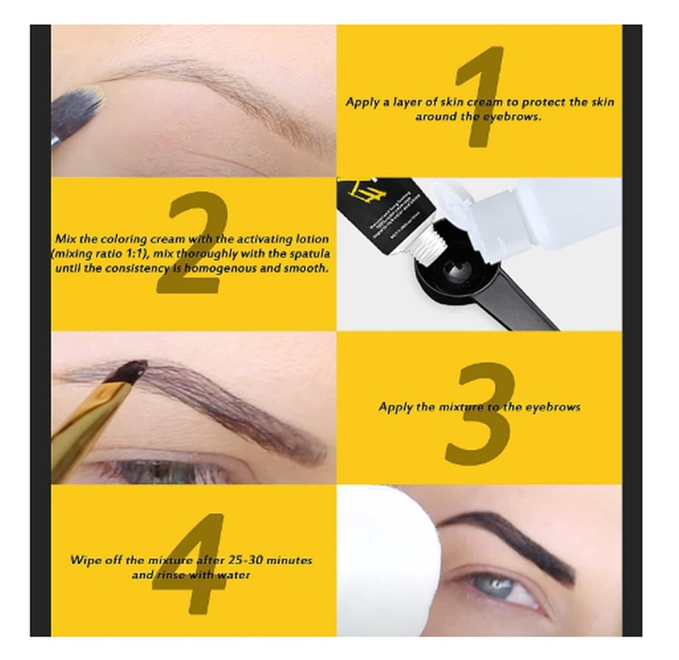 Black Brow & Eyelash Dye Kit, Semi-Permanent, With Complete Application ...