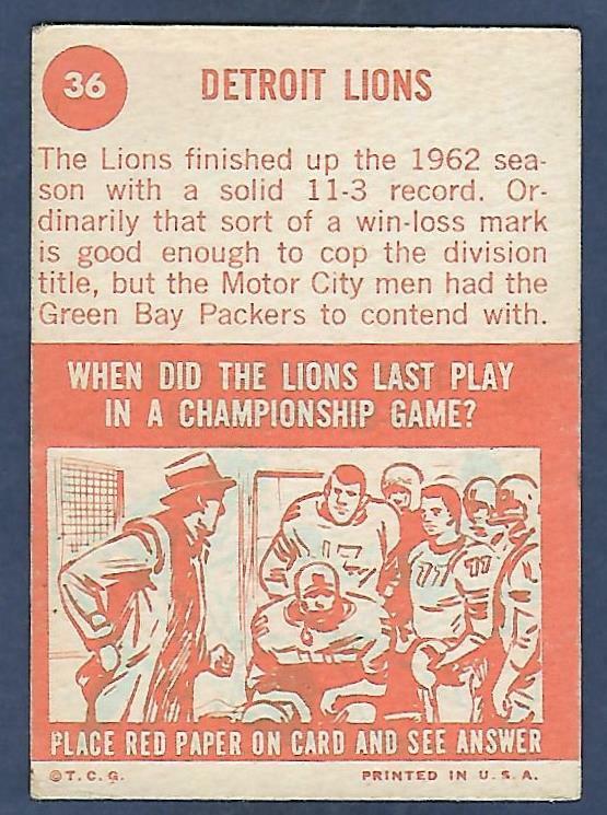 1963 Topps Detroit Lions #36 Football Card | eBay