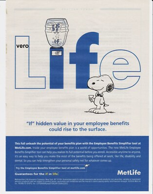 print ad SNOOPY METLIFE INSURANCE art 2008 vtg METROPOLITAN PEANUTS ...