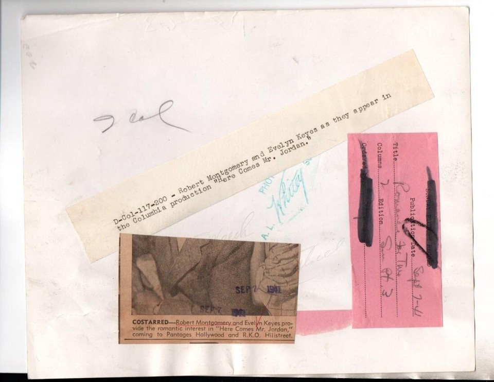 ROBERT MONTGOMERY EVELYN KEYES 8X10 PHOTO BY AL SCHAFER 1941 HERE COME ...