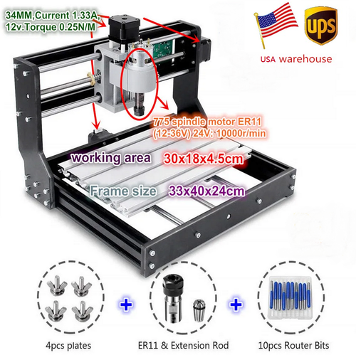 【USA】3 Axis 3018 Pro CNC Router Engraving Machine GRBL Control For Wood ...