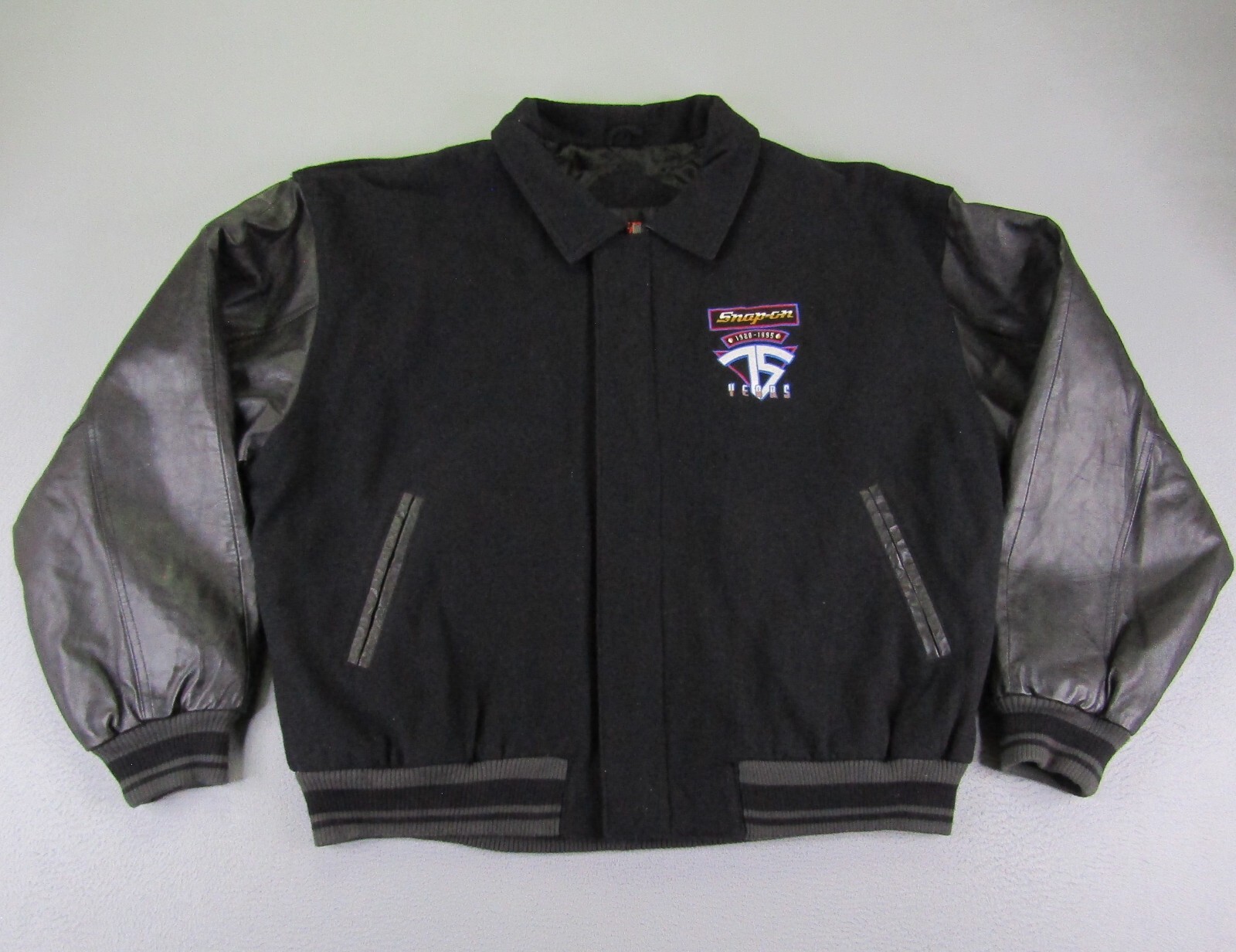 Vintage Snap-On Jacket Mens XXL Black Wool Leather Quilted 75 Year ...