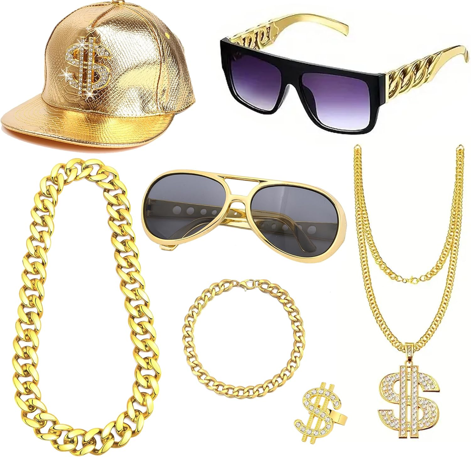 80s 90s Hip Hop Costume Kit Rapper Accessories Outfit for Men Women ...