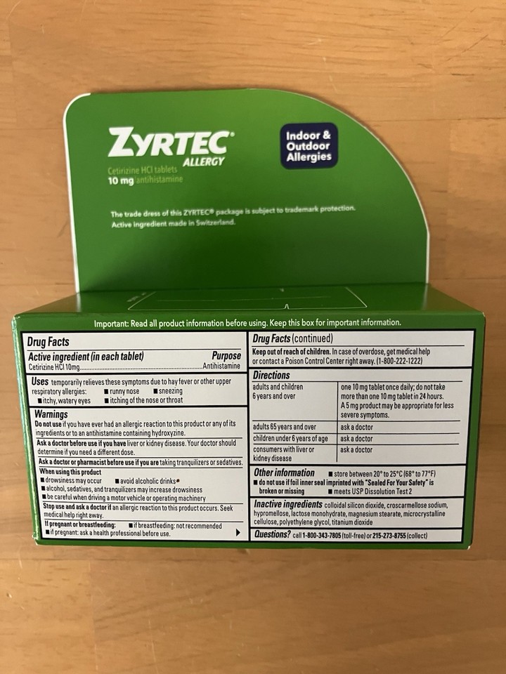 Zyrtec Allergy Relief 10mg Tablets - 90 Count. *Free Shipping* Exp. 09/ ...