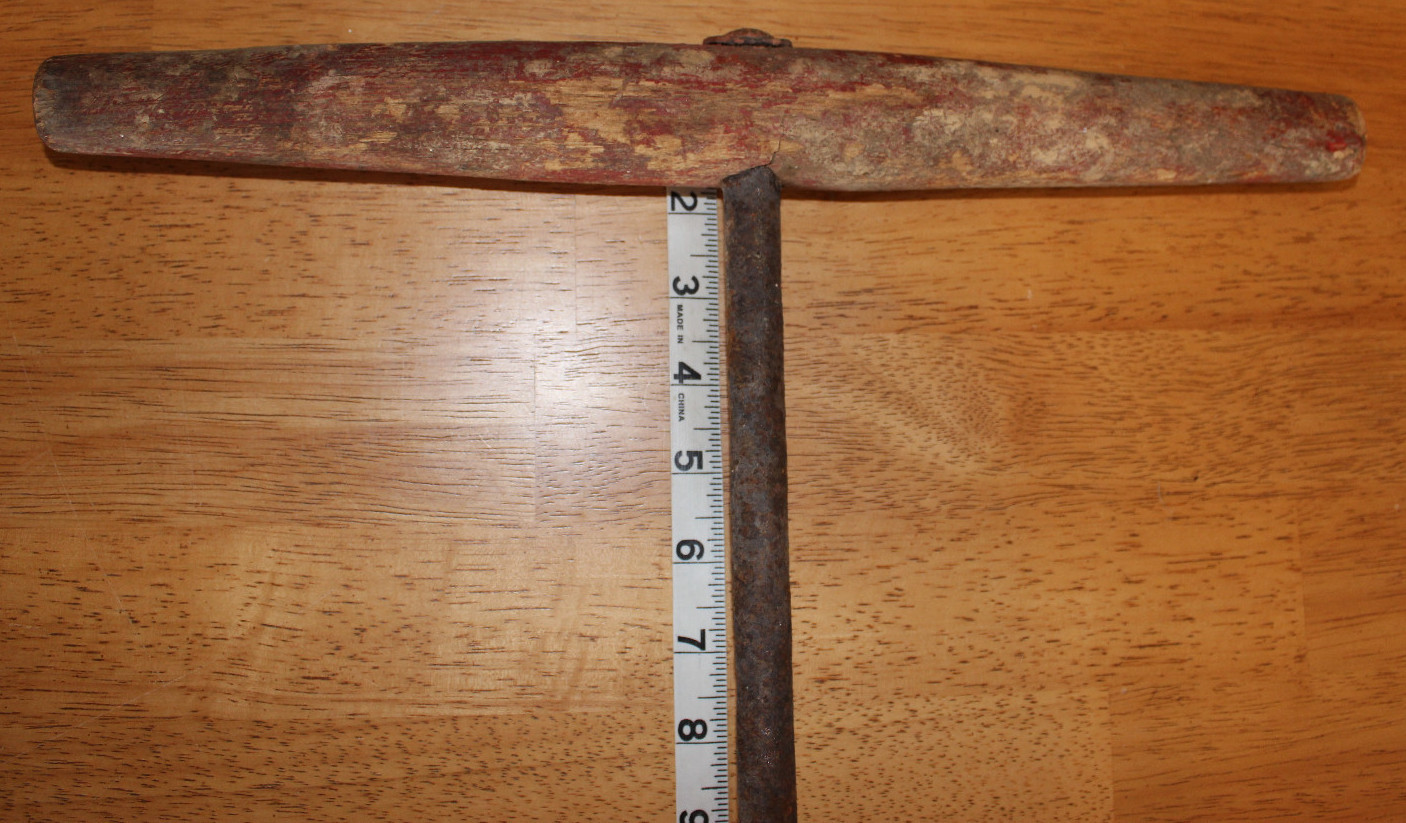 VINTAGE 34” ANTIQUE PRIMITIVE TOOL – 1 ½" BORE AUGER BIT with WOODEN "T ...