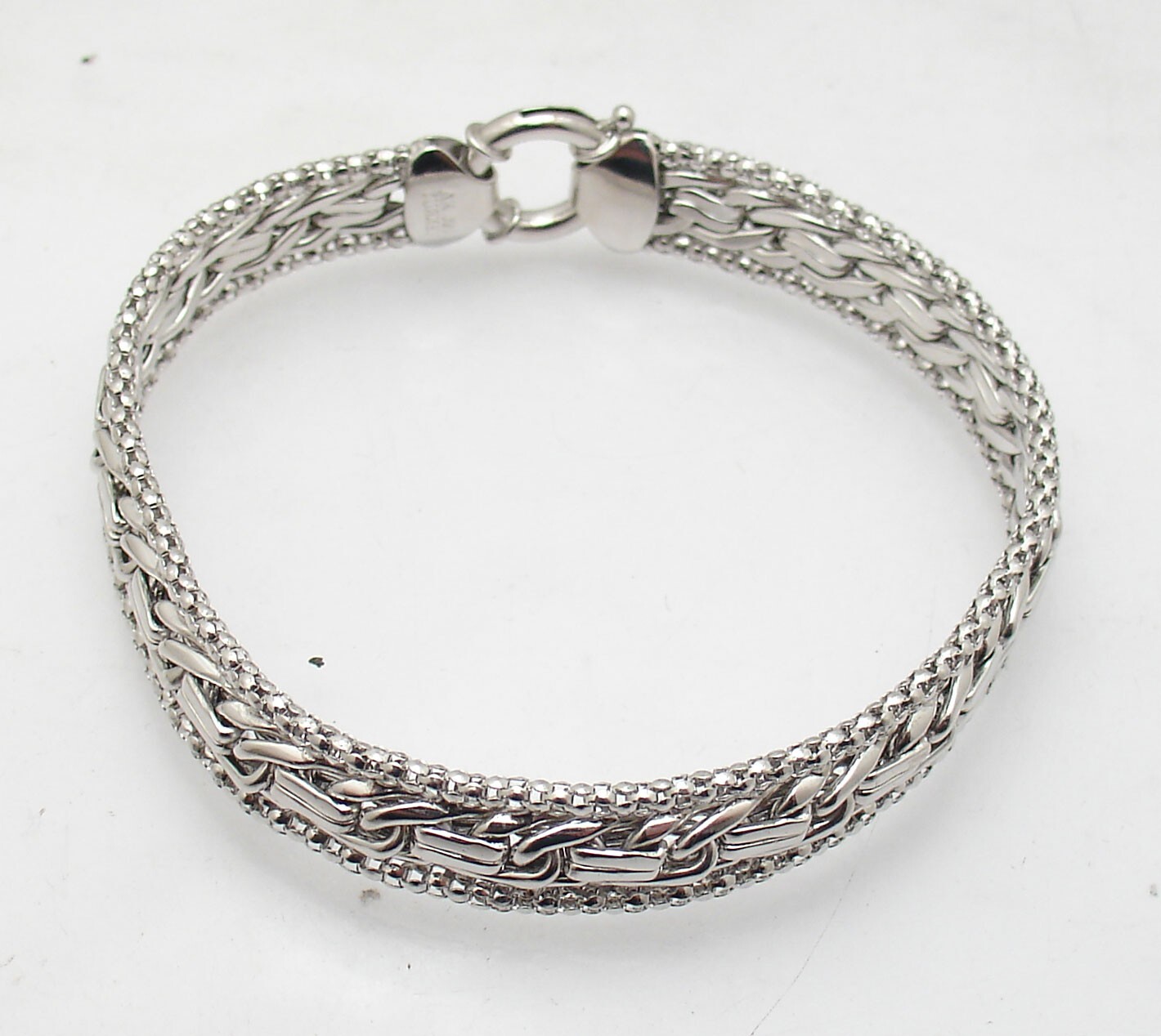 8" Popcorn Chain Bordered Sedusa Spiga Wheat Bracelet Real 925 Sterling ...