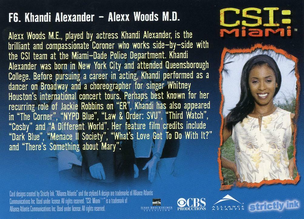 CSI Miami chase card F6 of Khandi Alexander as Alexx Woods M.D. from ...