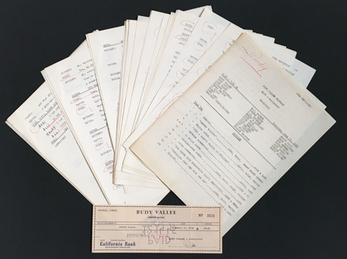 JOAN DAVIS JACK HALEY RUDY VALLEE 1943 RADIO SHOW SCRIPT w SIGNED CHECK ...