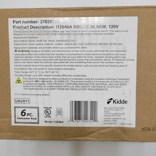 Kidde 6 Pack Smoke Alarm Detector Electric Hardwired 21029729 i12040A ...