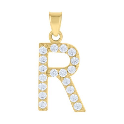 10kt Yellow Gold Cubic Zirconia Initial Alphabet R Charm Pendant Small ...